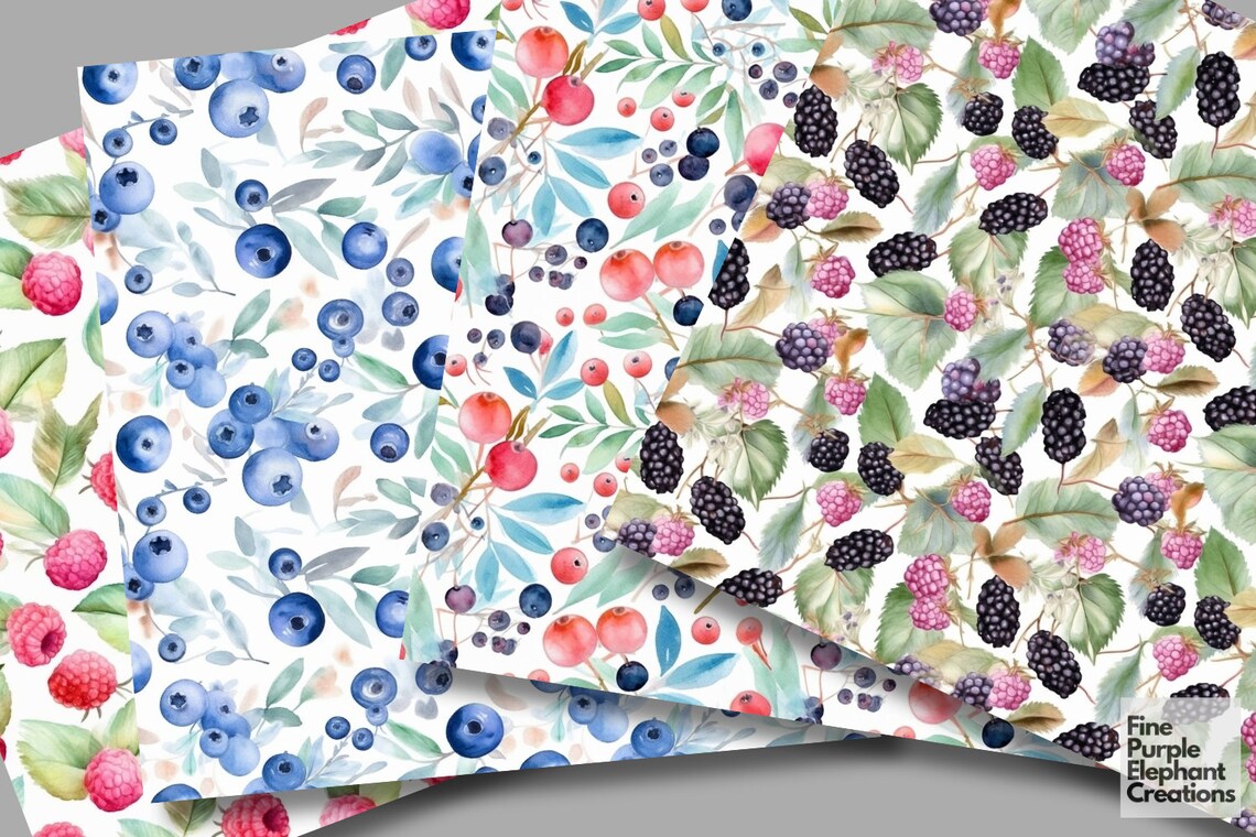 Watercolor Berry Digital Paper Summer Berries Scrapbook Kitchen ...