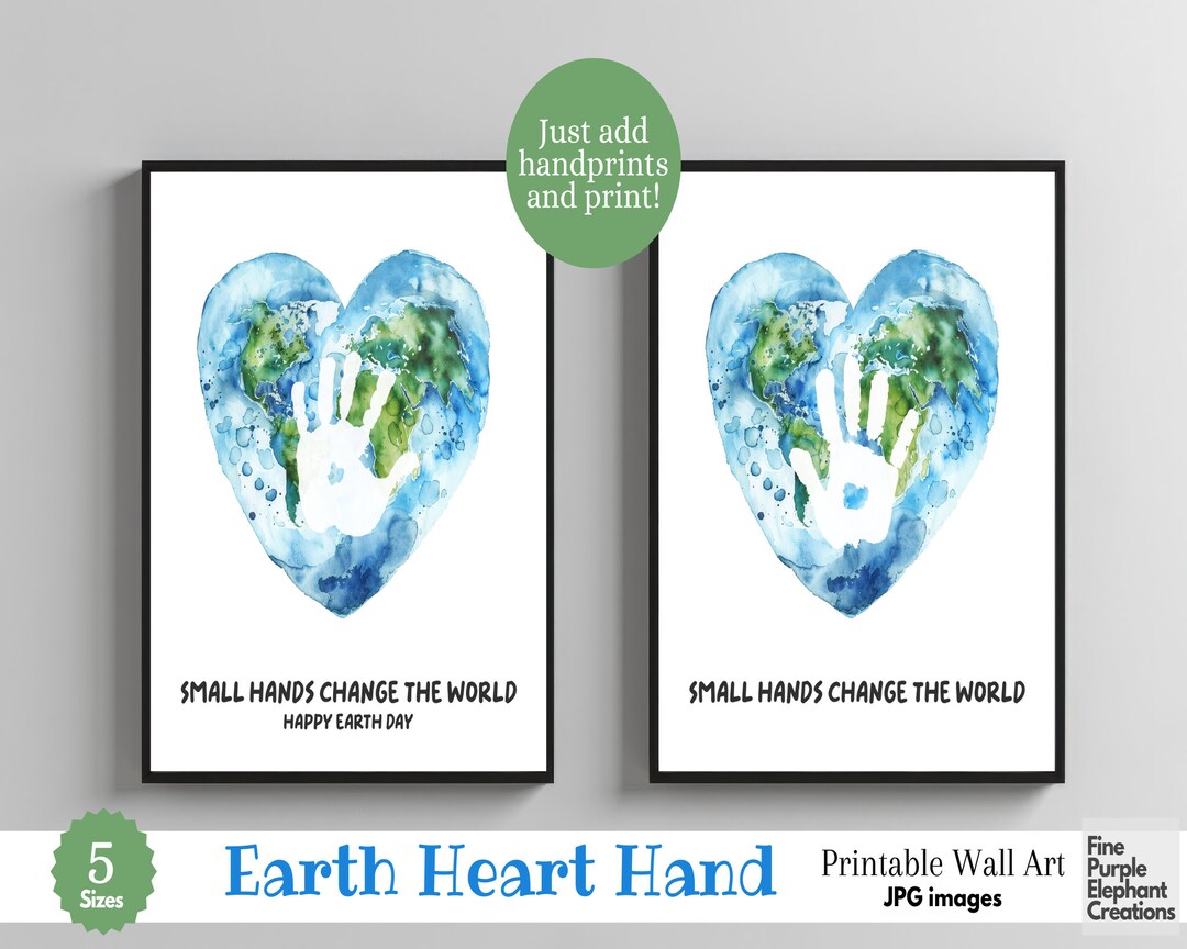 Custom Earth Day Heart Small Hands Change World Handprint Digital Art ...