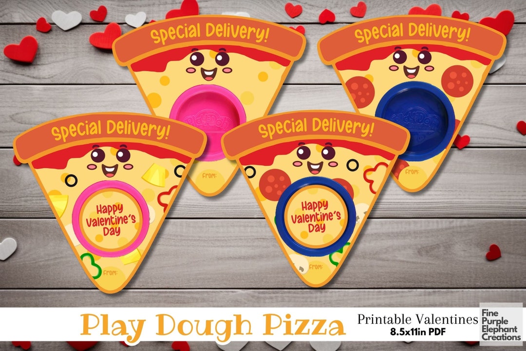 Printable Play Dough Pizza Valentine Digital Paper Cards | Non-candy ...