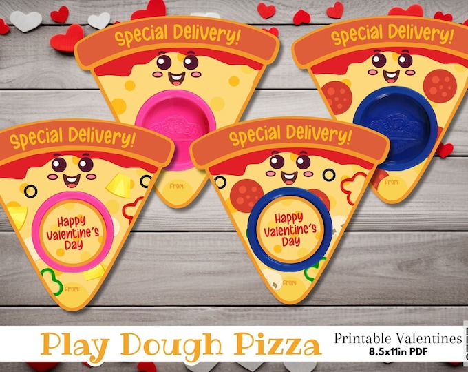 Printable Play Dough Pizza Valentine Digital Paper Cards Non-candy ...