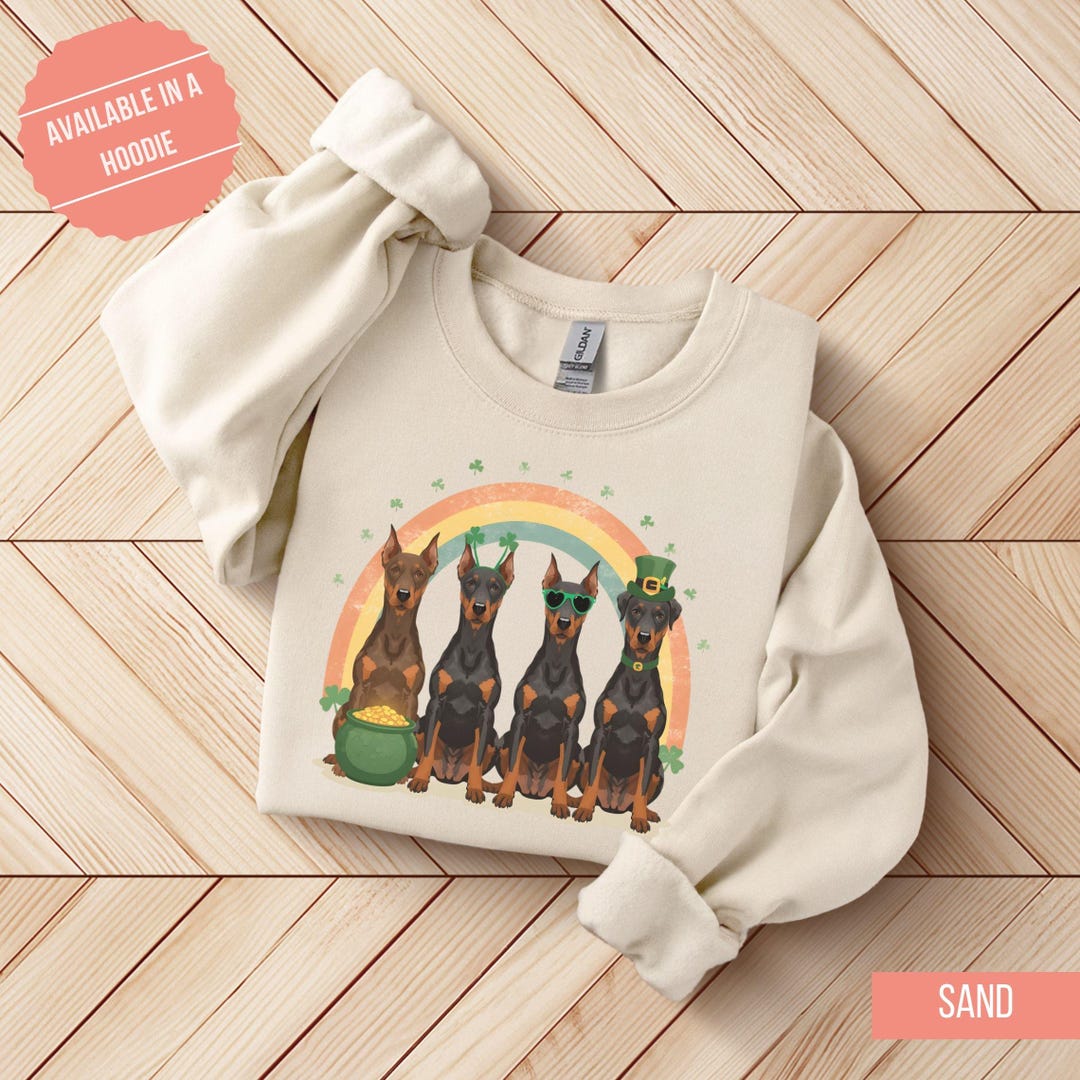 Doberman Pinscher St Patricks Day Sweatshirt, Lucky Dog Mom Hoodie ...