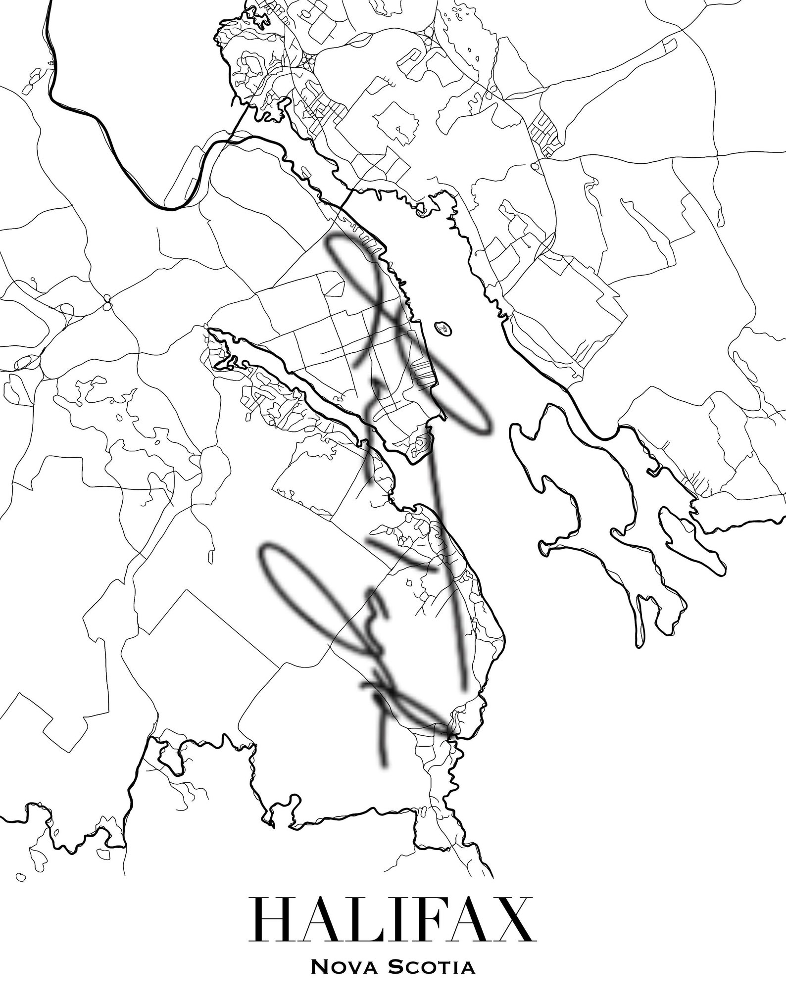 Halifax Map, Linework, Black and White Drawing, Digital Art Piece on ...