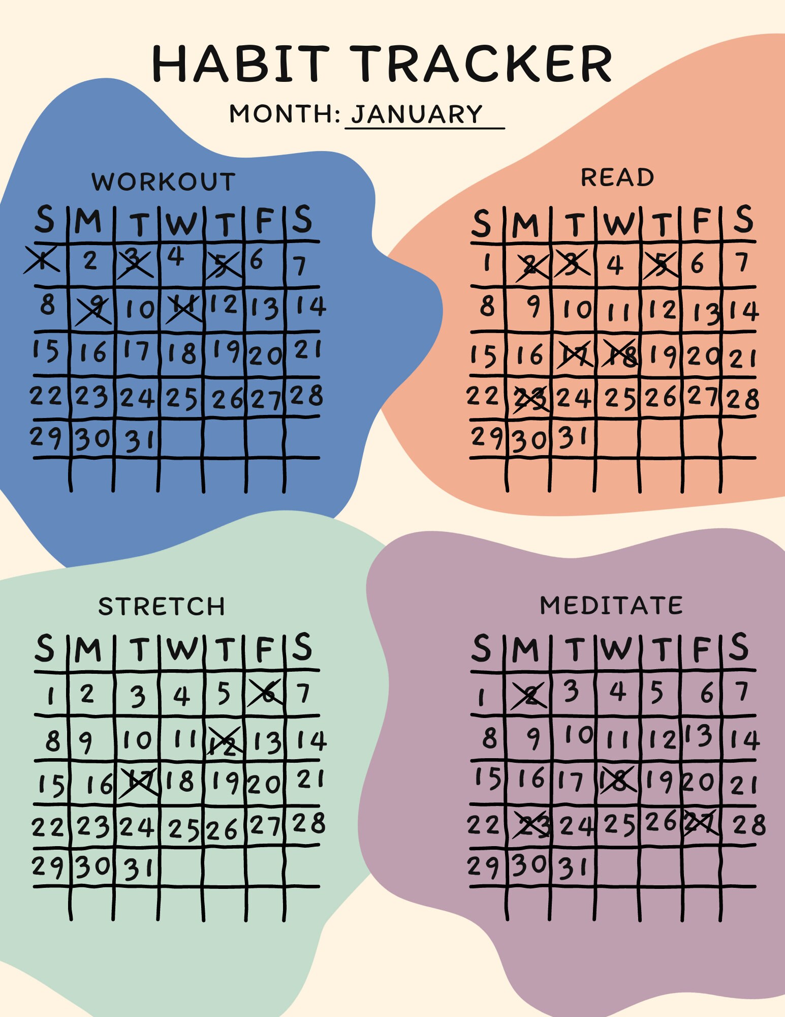 Monthly Habit Tracker, Instant Download, Minimal Habit Tracker ...