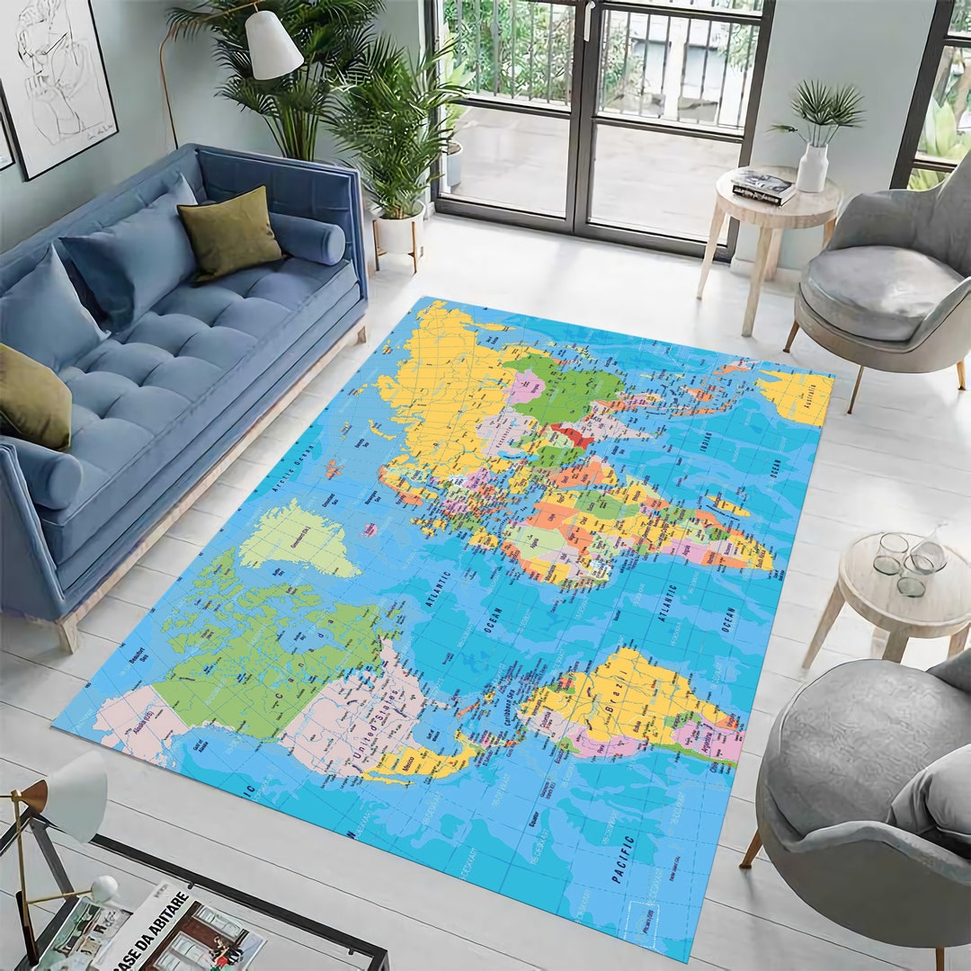 Maps Rug, Earth Map, Earth Map Rugs, Map, Retro Map Rug, Map Rugs ...