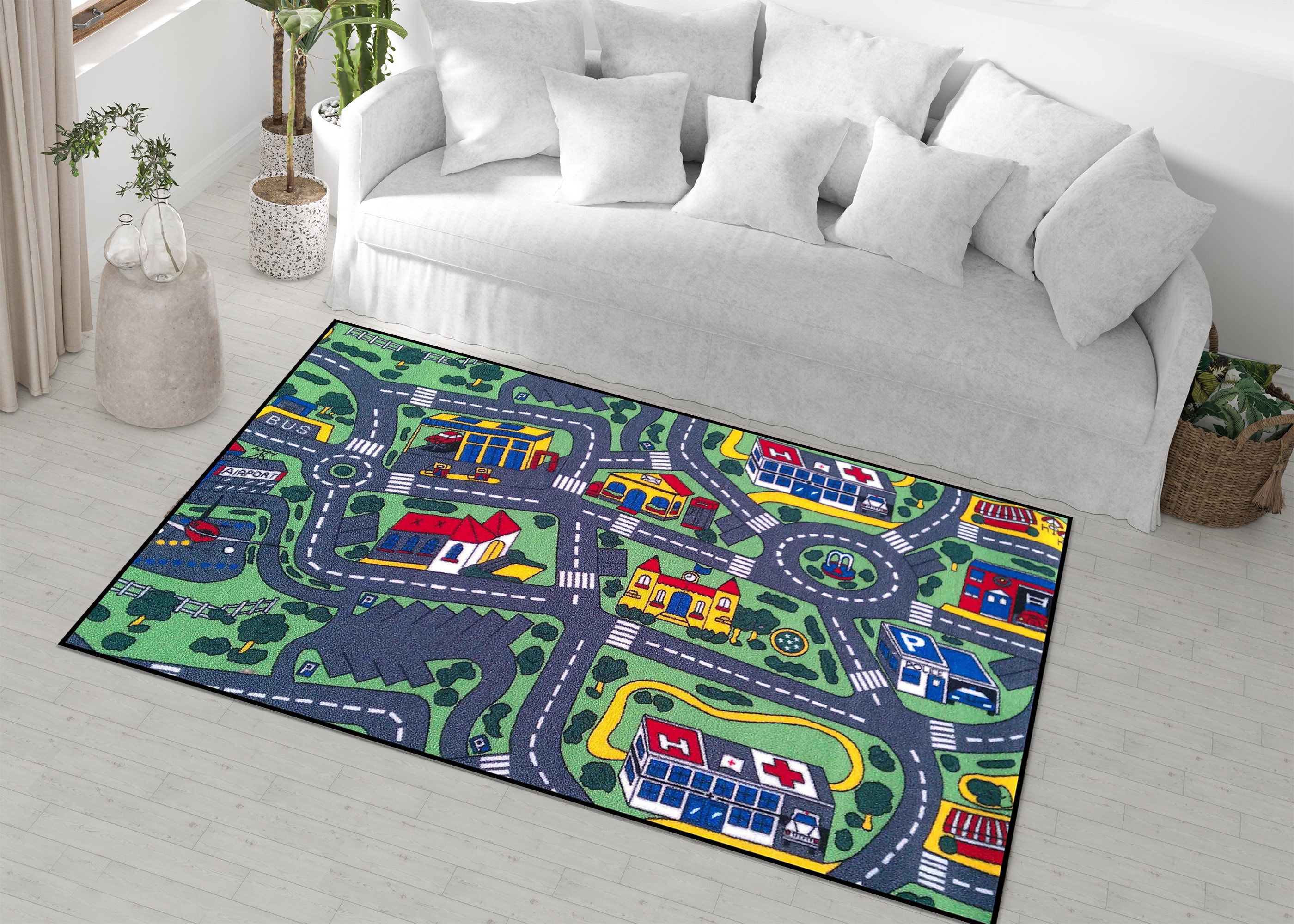 City Road Children Friendly Rug, Traffic Car Road Map Rug, Kids Room ...