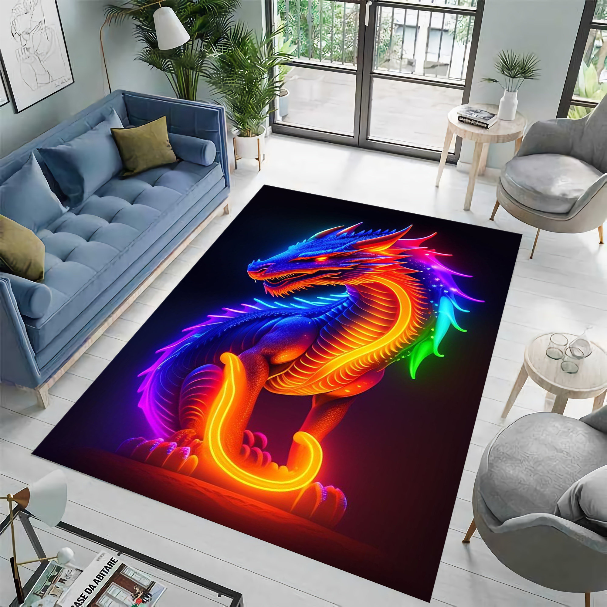 Dragon Art Rug,neon Dragon Pattern Rug, Customized Rug, Gift Rug,living ...