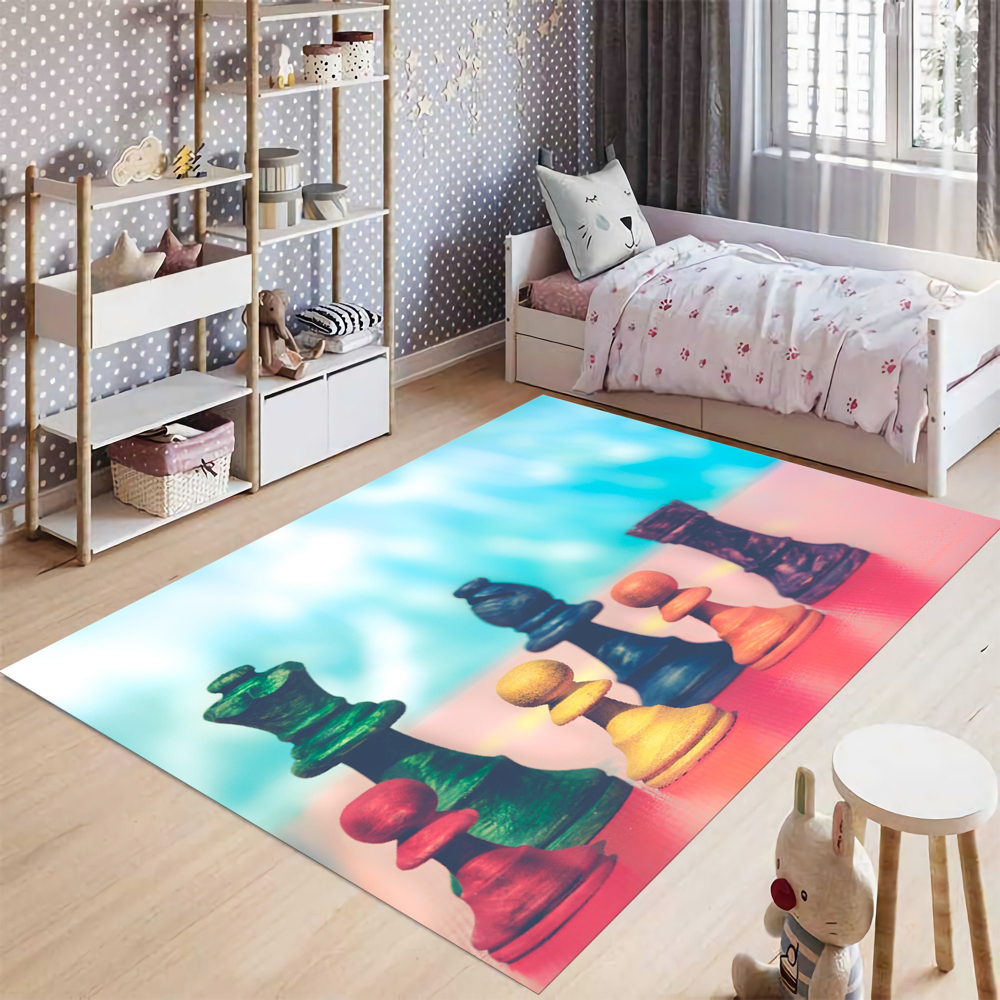 Chess Rug Chess Board Rug Chess Printed Rug Washable Non - Etsy