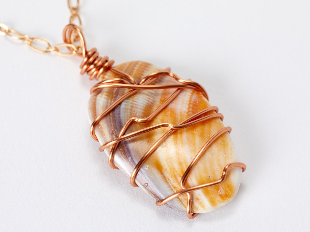 Natural Sea Shell Pendant Necklace, Wire Wrap Shell Necklace, Shell ...