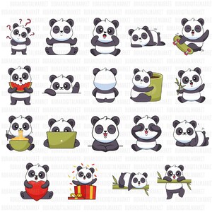 Panda Clipart Cute Panda Bear Kawaii Pandas Funny Animal Digital ...