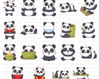 Panda Clipart Cute Baby Panda Bear Kawaii Pandas Funny Animal Digital ...