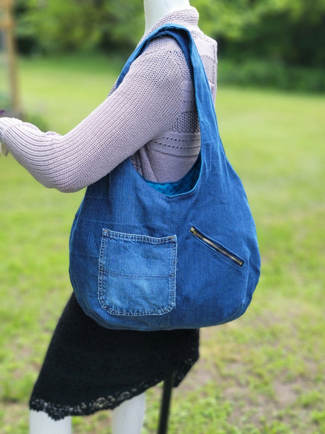 Large Denim Hobo Bag/floppy Bag - Etsy