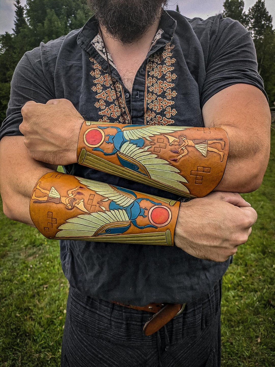 Pharaoh's Guard Leather Bracers - Arm Guards - Etsy