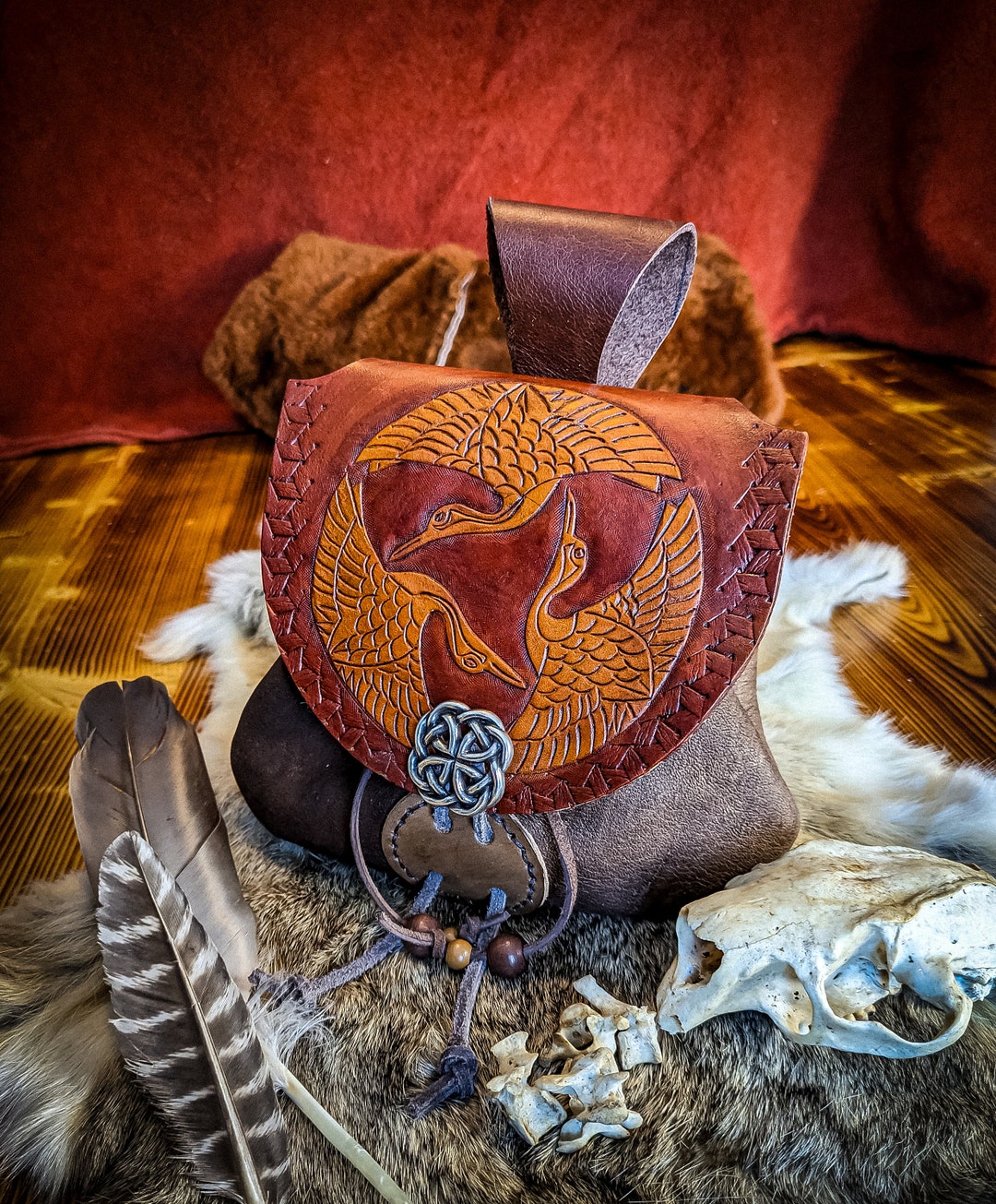Three Cranes Leather Belt Bag - Etsy