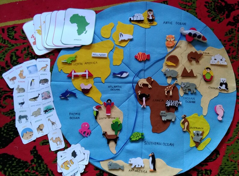 Felt Animals of the World Set Montessori World Map Continent - Etsy