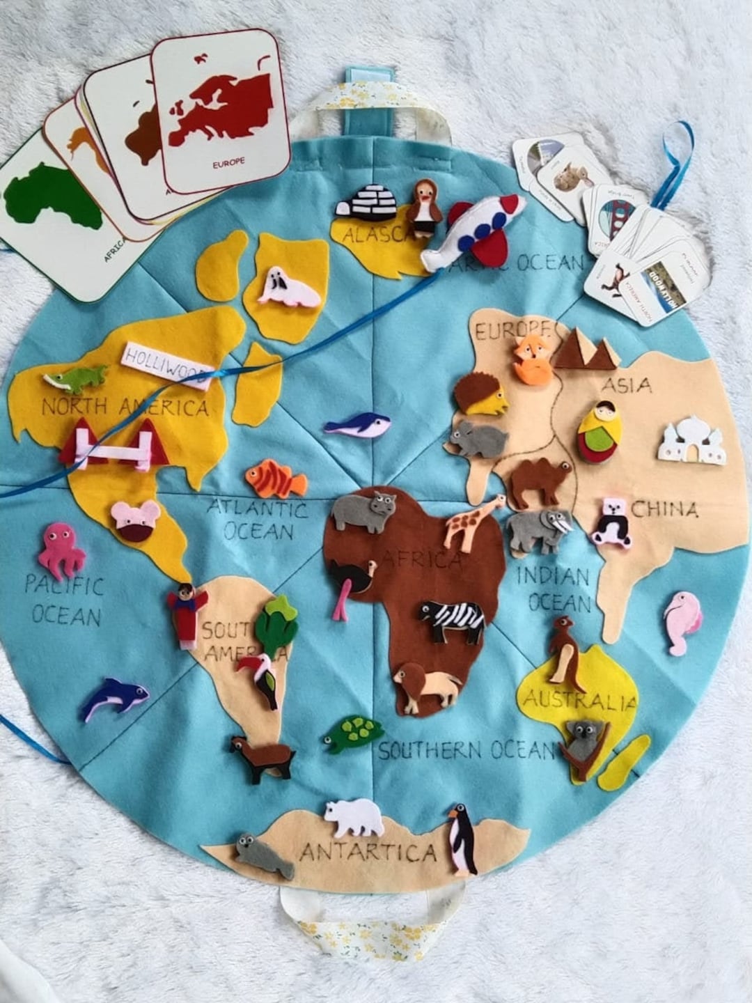 Felt Animals of the World Set, Montessori World Map Continent, Felt ...