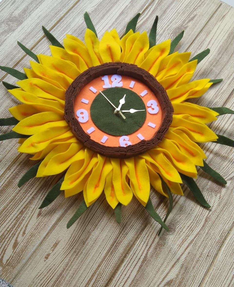 Felt Yellow Sunflower Wall Clock, Personalized Felt Wall Clock for Kids ...