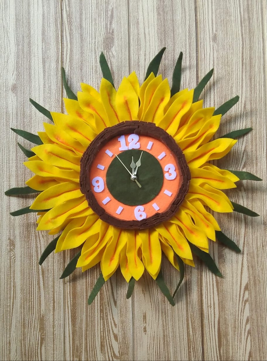 Felt Yellow Sunflower Wall Clock, Personalized Felt Wall Clock for Kids ...