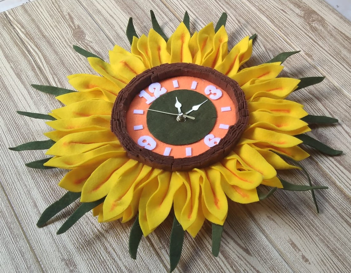 Felt Yellow Sunflower Wall Clock, Personalized Felt Wall Clock for Kids ...