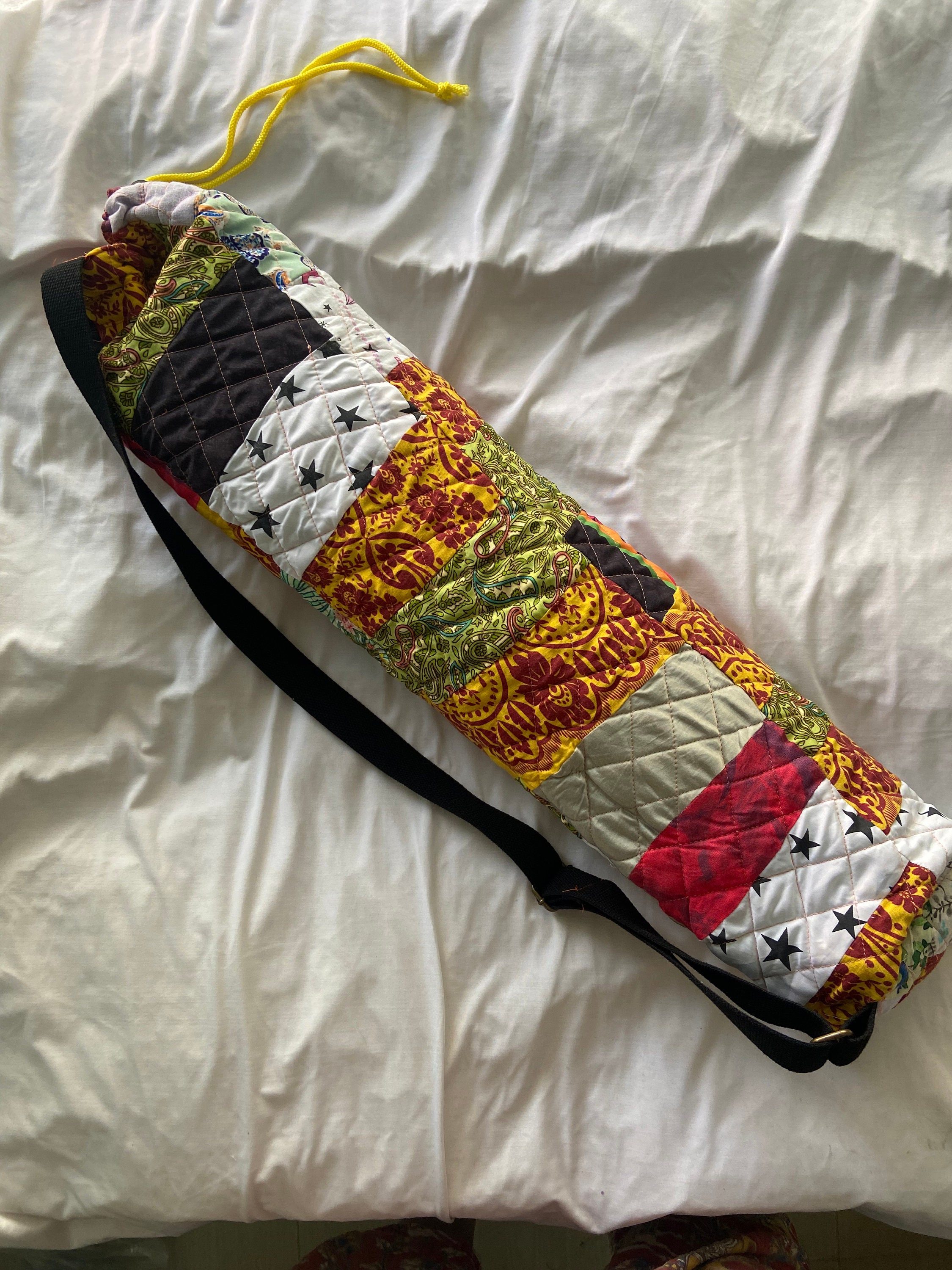 Patchwork Quilted Yoga Mat Bag With Customizable Size - Drawstring ...