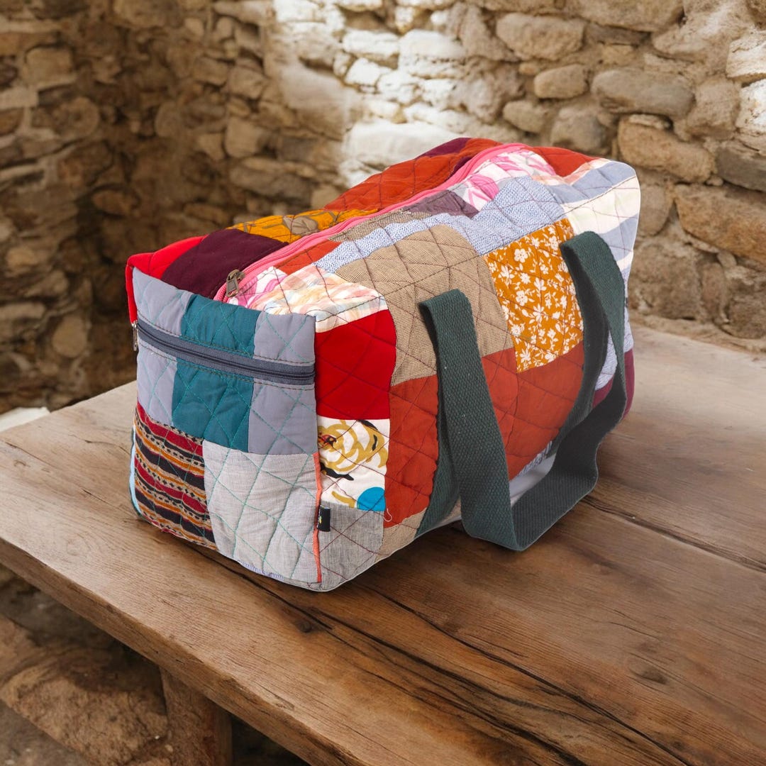 Boho Chic Quilted Duffel Bag - Artisan Patchwork Travel Carryall ...