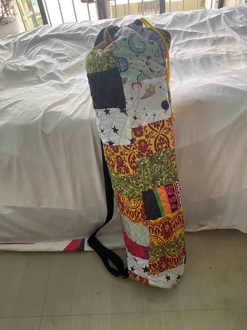 Patchwork Quilted Yoga Mat Bag With Customizable Size - Drawstring ...