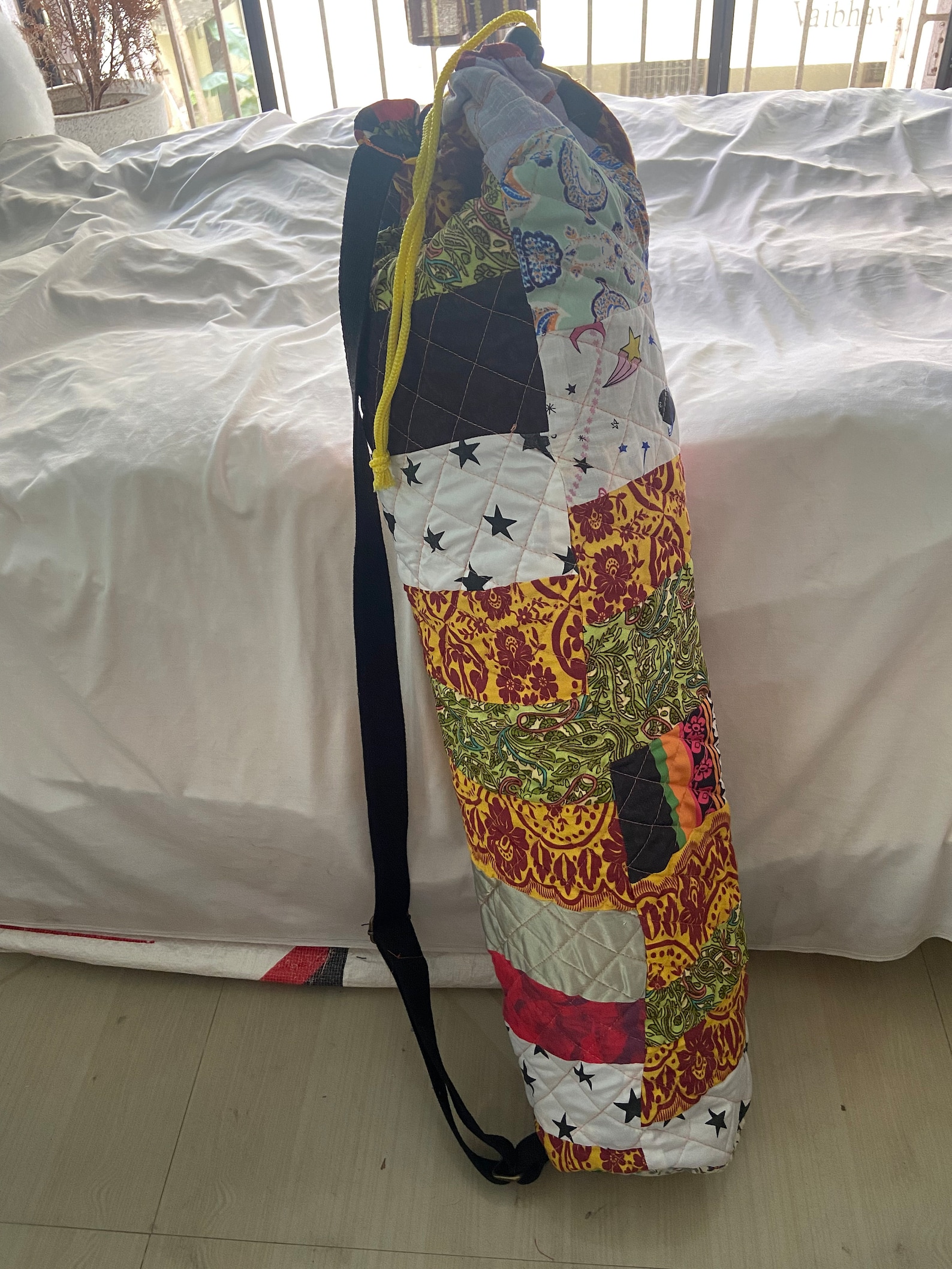 Patchwork Quilted Yoga Mat Bag With Customizable Size - Drawstring ...