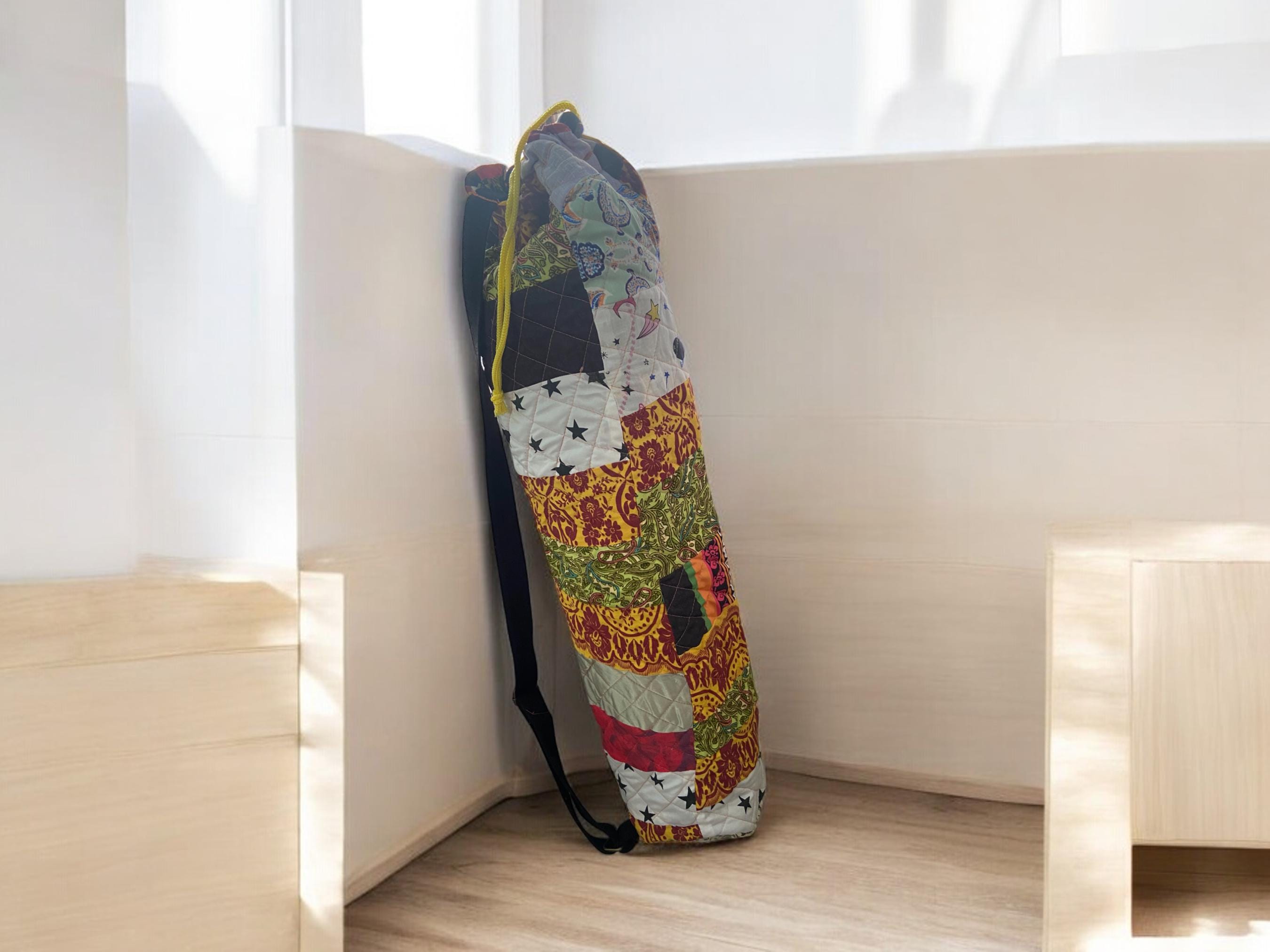 Patchwork Quilted Yoga Mat Bag With Customizable Size - Drawstring ...