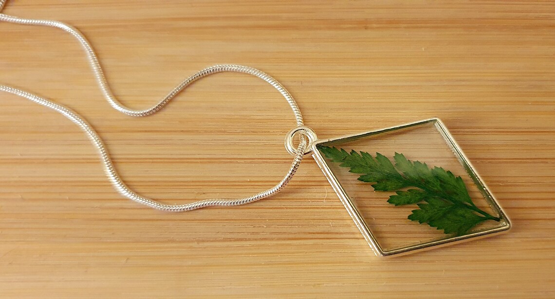 Diamond Shaped Leaf Pendant / real leaf silver necklace / | Etsy