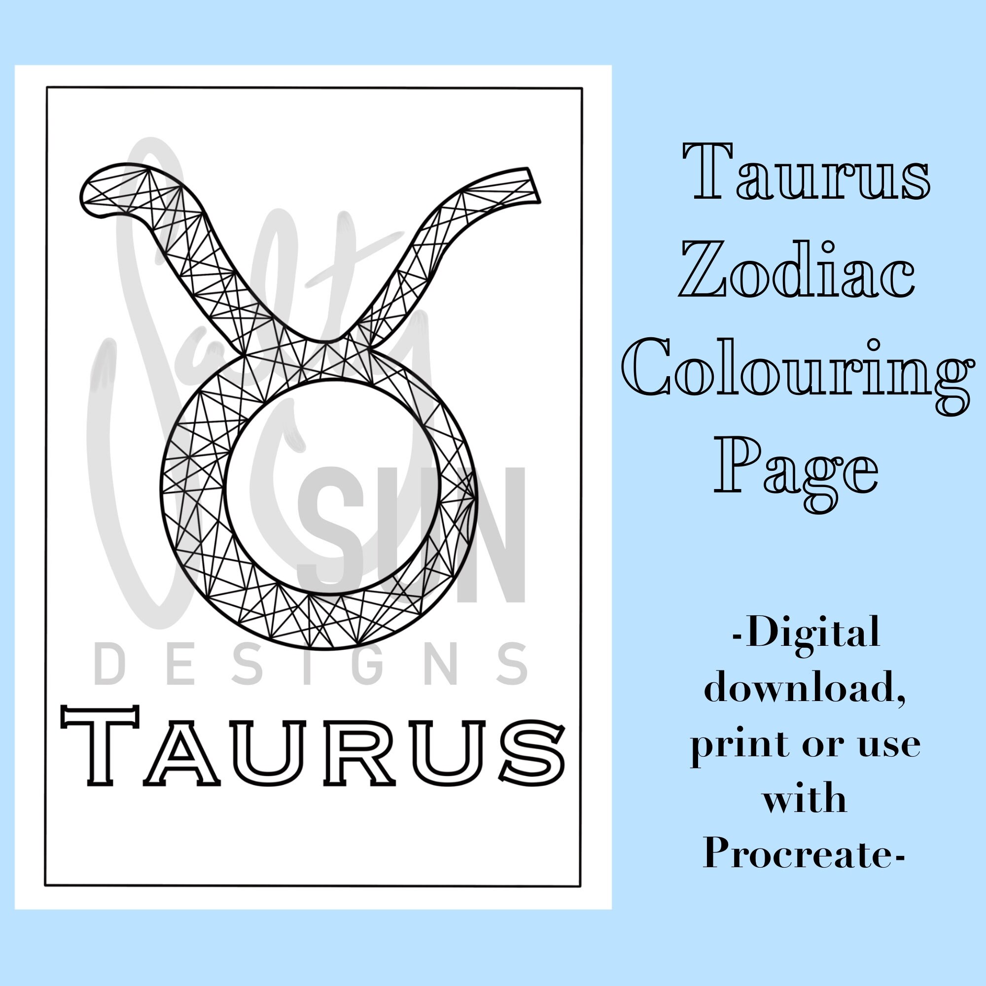Taurus Zodiac Sign Colouring Page Printable Instant Download | Etsy