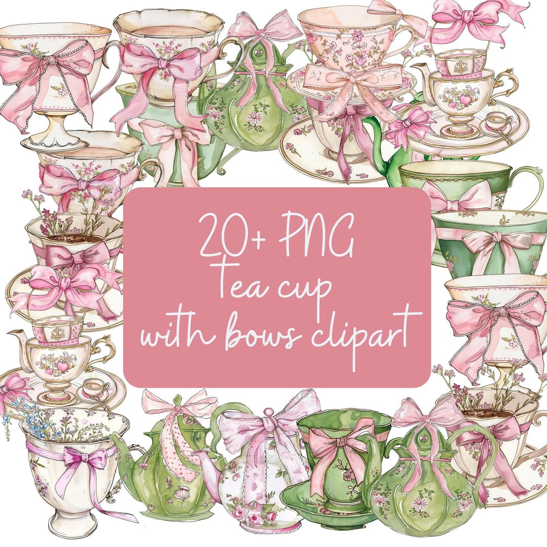 20 PNG Teacup With Pink Bow Clipart, Girly Coquette Aesthetic Tea Time ...