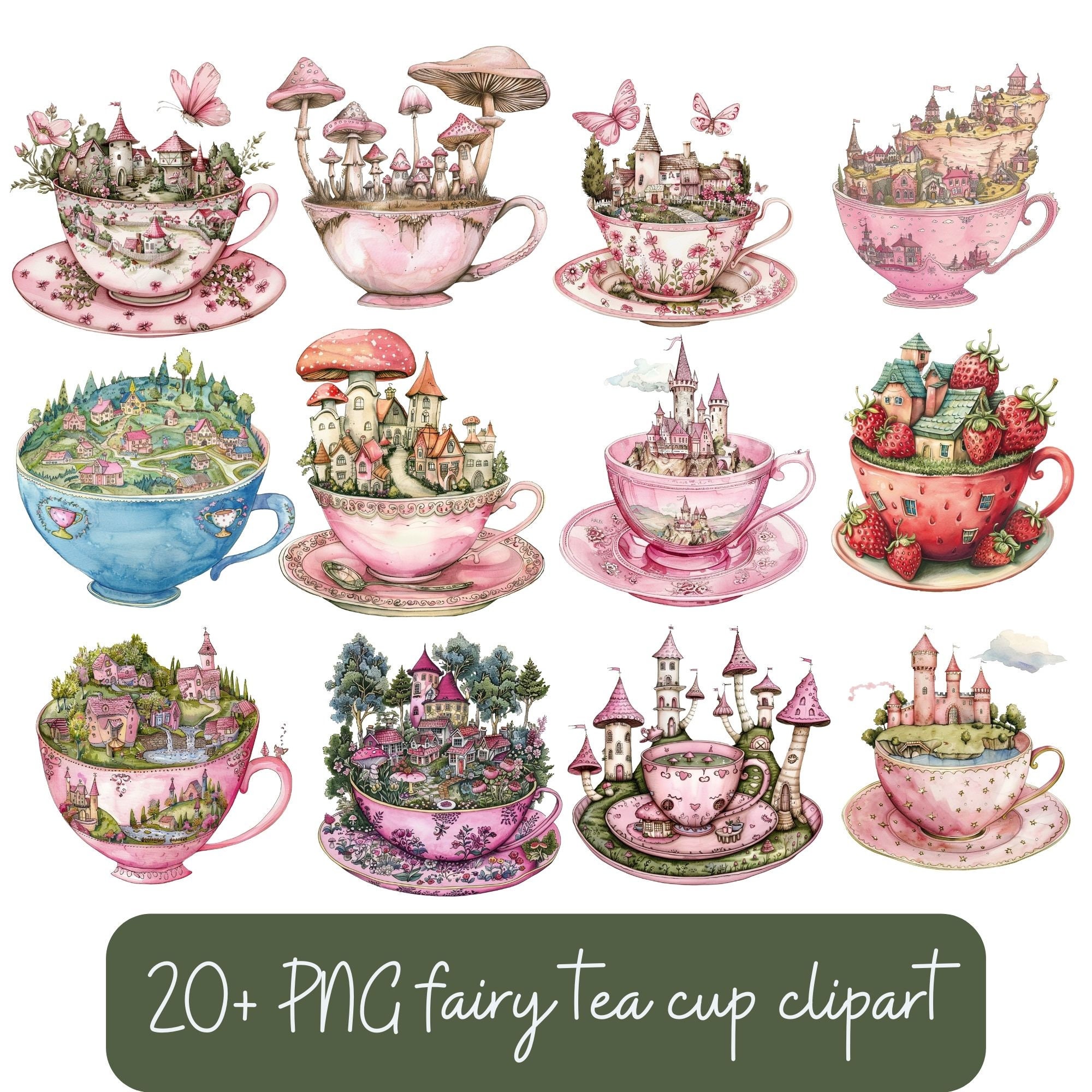 20+ PNG Enchanted Fairy Teacup Clipart, Tea Time Decor, Tea Party ...