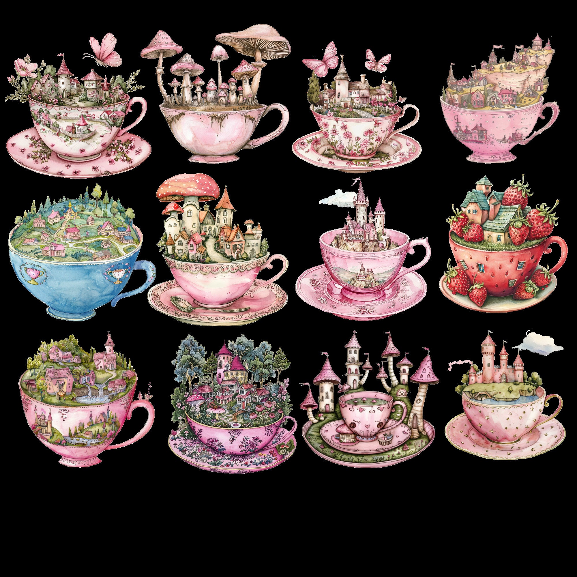 20 PNG Enchanted Fairy Teacup Clipart, Tea Time Decor, Tea Party Bundle ...