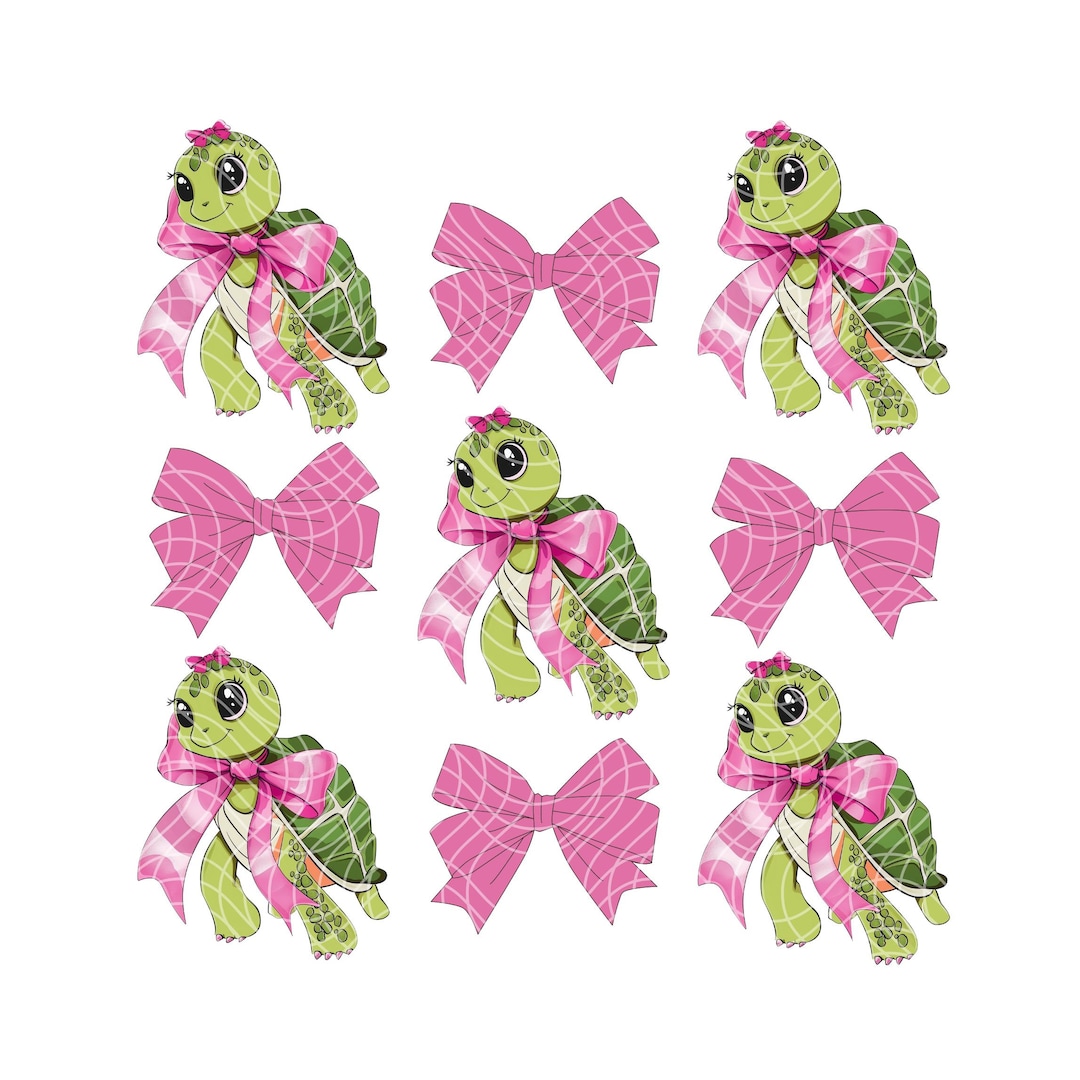 Baby Turtle PNG, Sea Turtles With Pink Bow in Girly Coquette Aesthetic ...