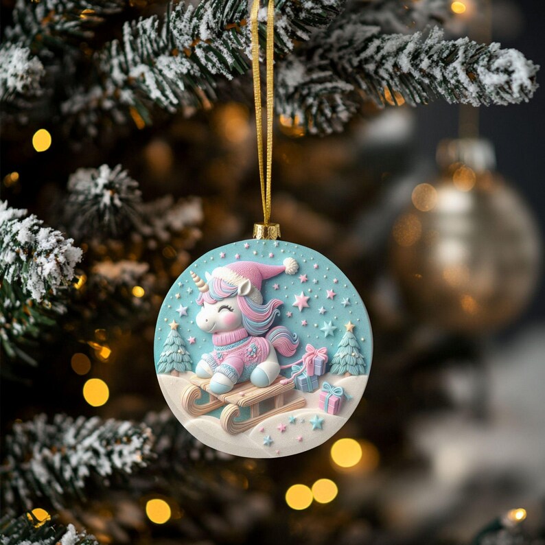 10 3D Unicorn Christmas Ornaments Sublimation PNG, Instant Digital ...