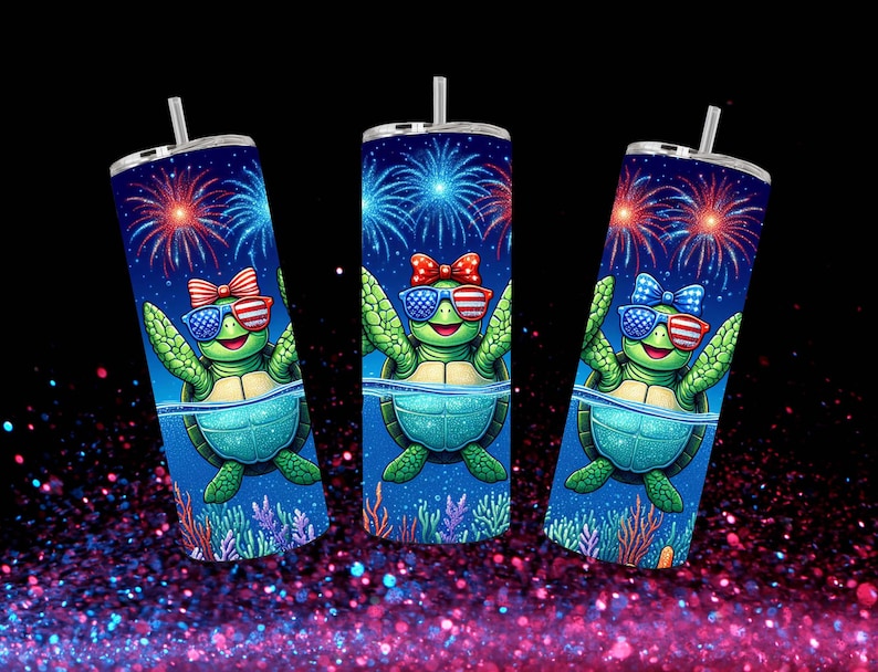 Patriotic Sea Turtle Tumbler Wrap PNG, 20 Oz Skinny Tumbler, Turtles ...
