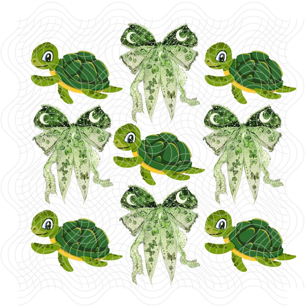 Sea Turtle PNG, Baby Turtles With Hair Bow in Girly Coquette Aesthetic ...