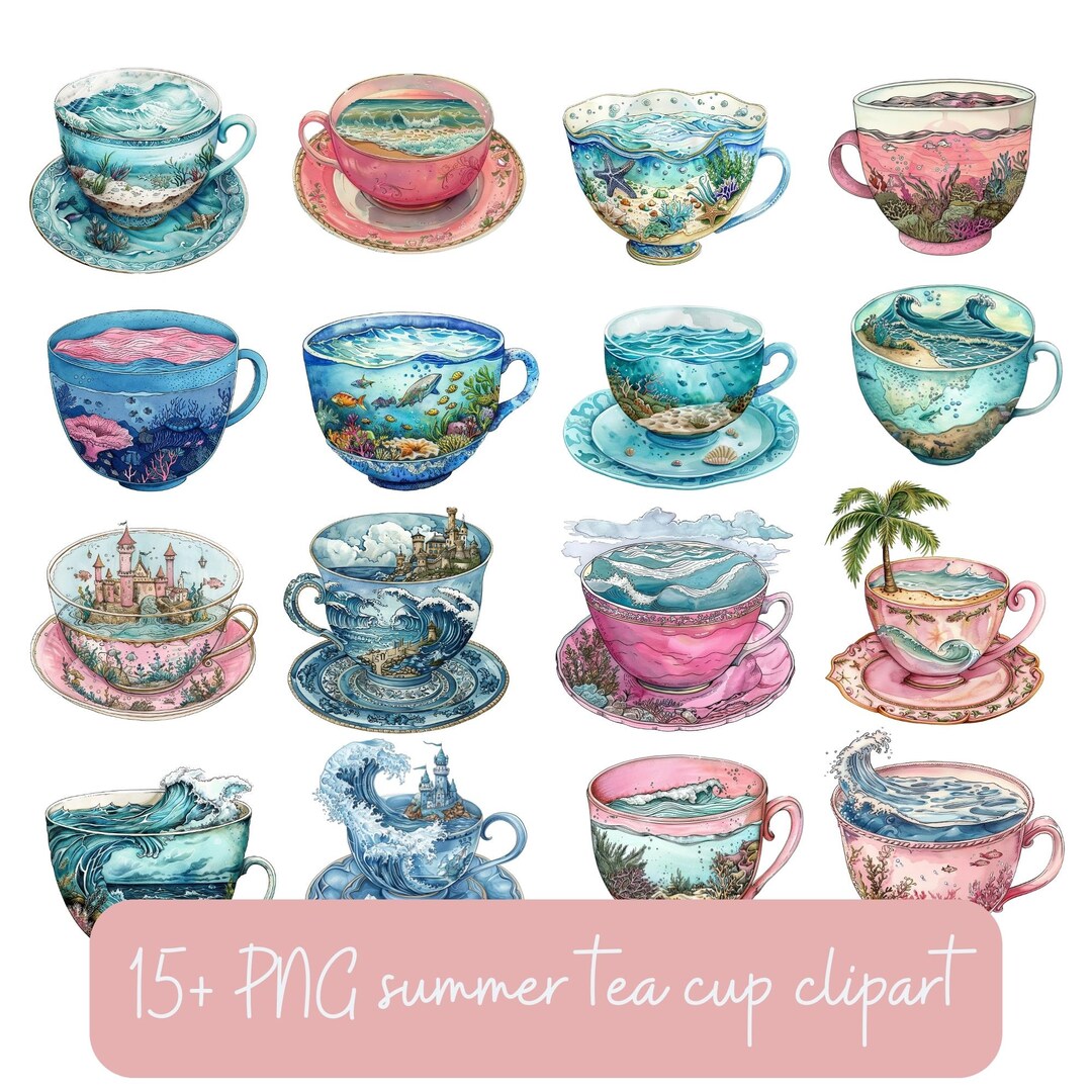 15+ PNG Summer Teacup Clipart, Tea Time Art, Tea Party Bundle, Tea Cups ...