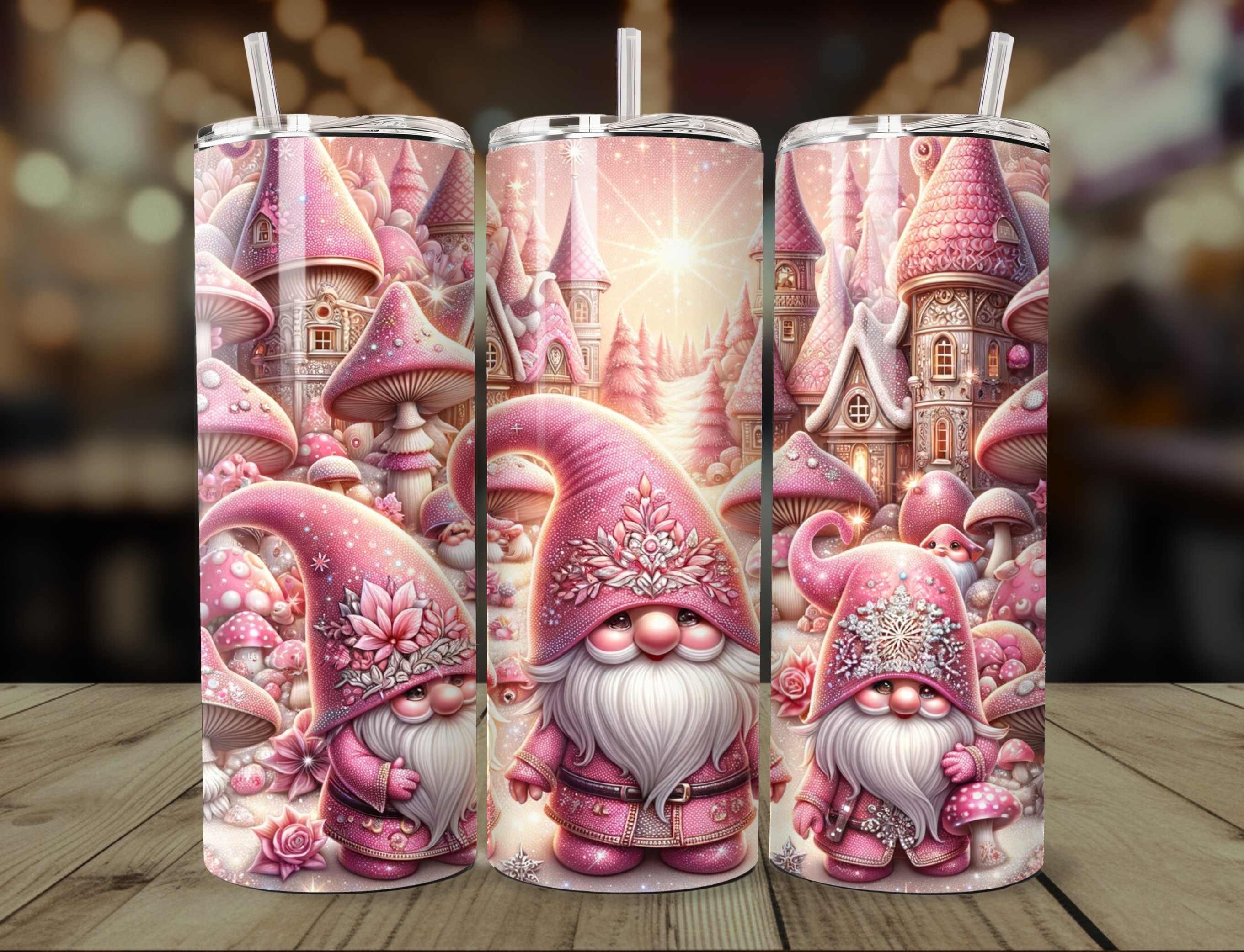 Pink Christmas Gnome Tumbler Wrap, Cute Gnomes Glitter Skinny 20oz ...