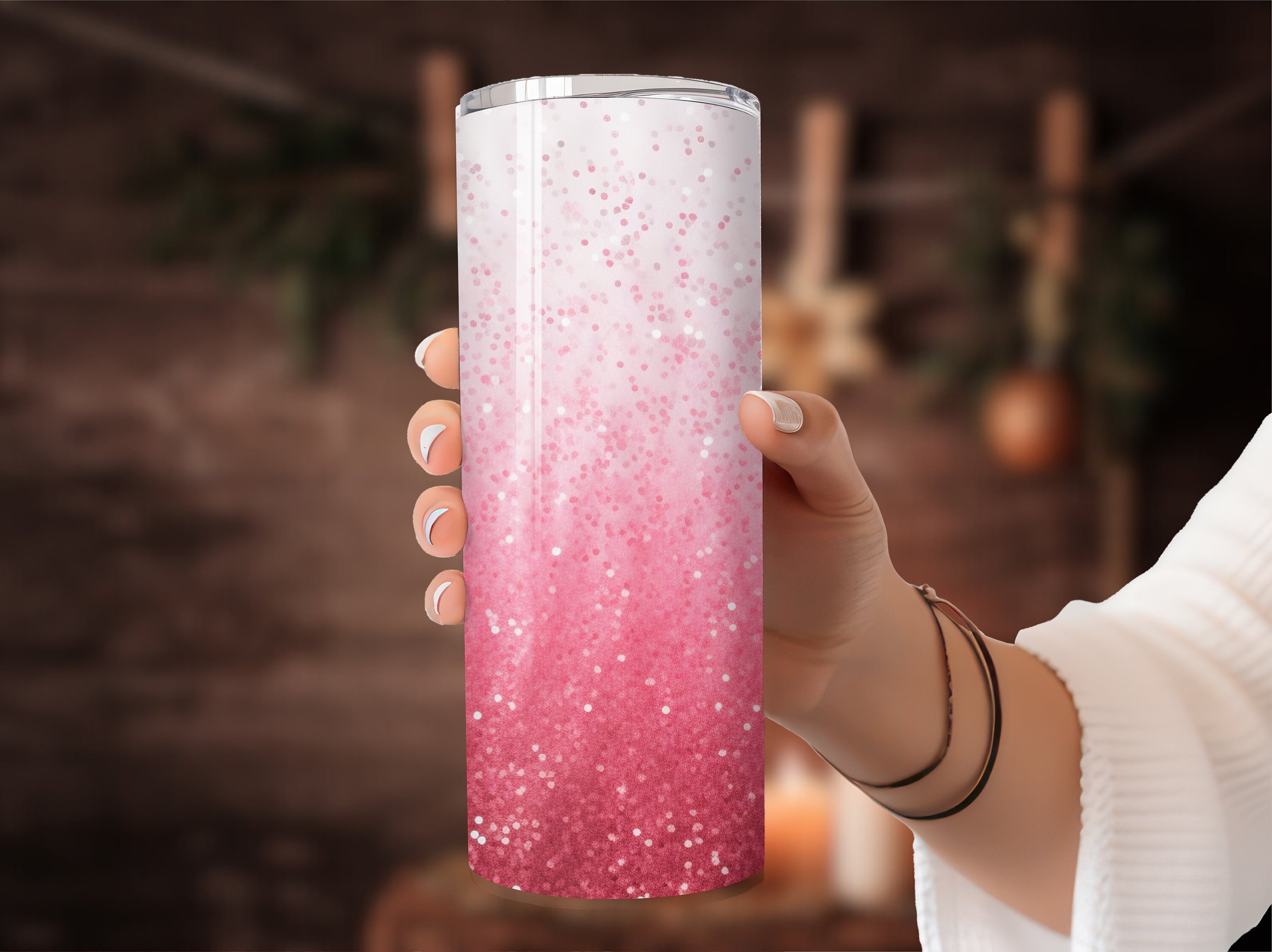 Sparkling Pink Glitter Ombre Tumbler Wrap, Pink Sublimation Design ...