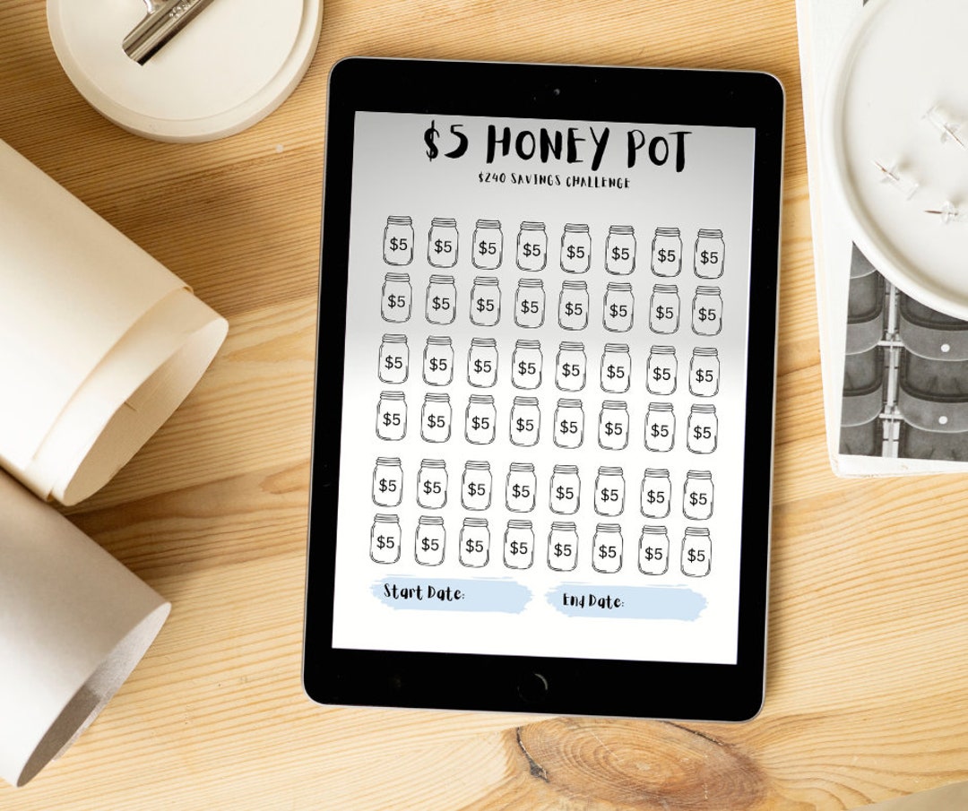 Honey Pot Savings Challenge Printable Money Management Budget Tool Goal ...