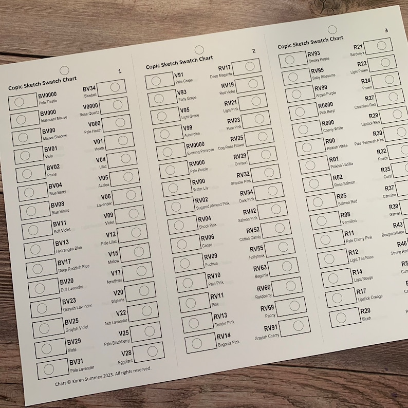 Copic Sketch Swatch Cards: All 358 Colors (digital Download) - Etsy