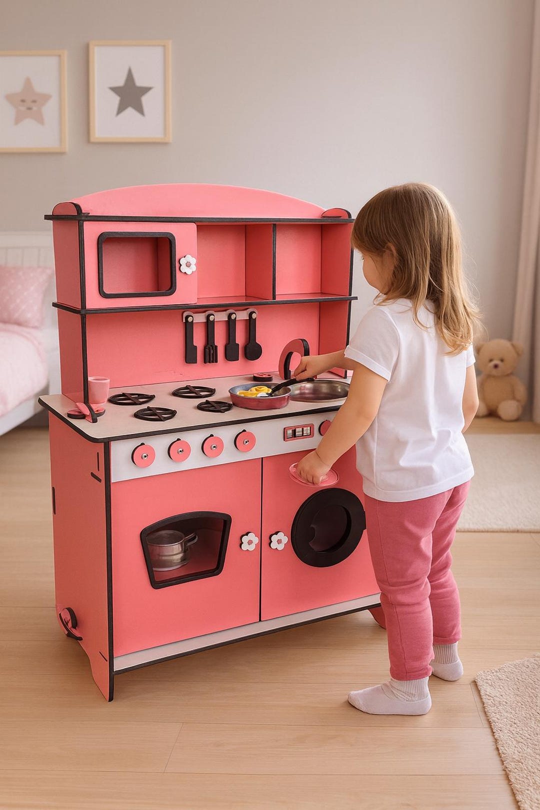 Montessori Laser Cut MDF Wooden Play Kitchen – Handmade Kids Toy ...