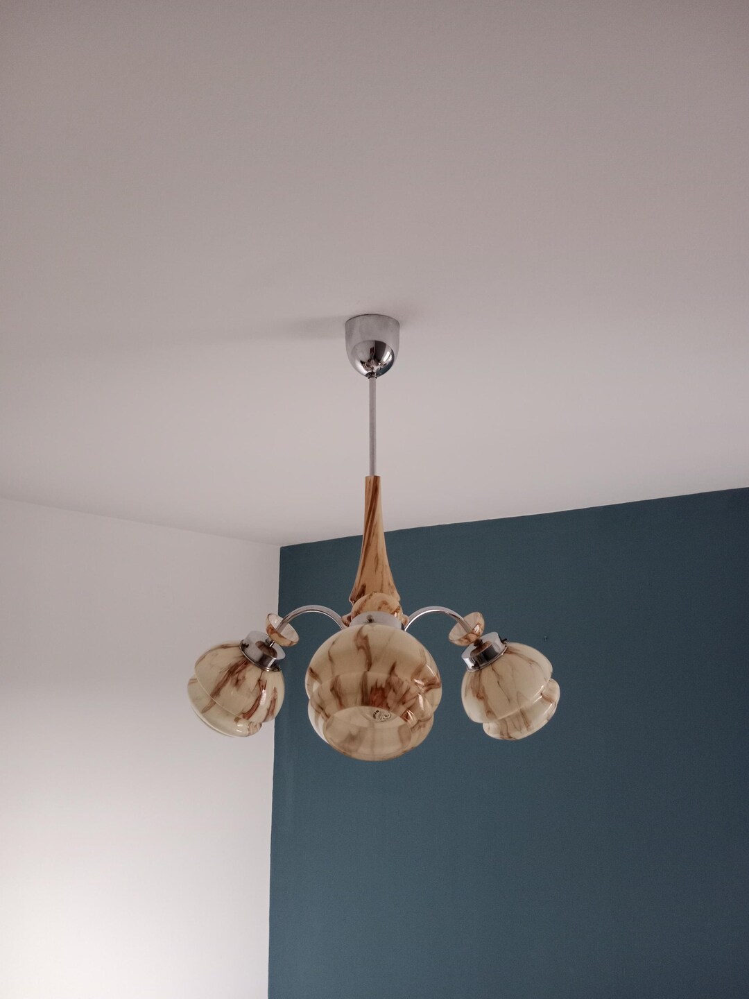 Art Deco Yellow Marble Glass Chandelier,30s/art Deco Ceiling Lamp ...