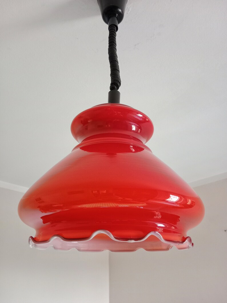 Vintage Red Glass Pendant Lamp / Mid Century Red Pendant Lamp - Etsy