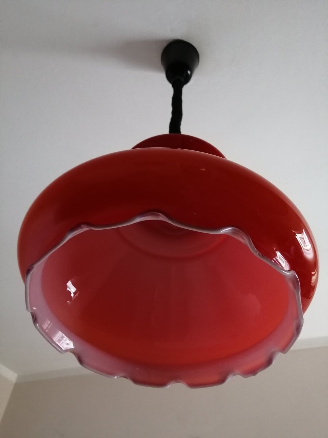 Vintage Red Glass Pendant Lamp / Mid Century Red Pendant Lamp | Etsy
