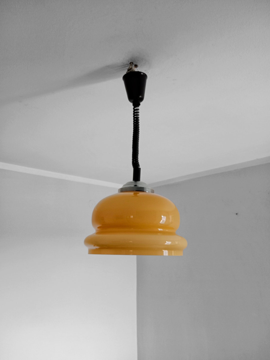 Vintage Yellow Glass Pendant Lamp / Space Age Yellow Ceiling Lamp ...