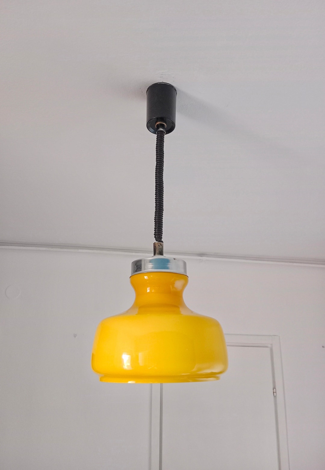 Vintage Yellow Glass Pendant Lamp/space Age Hanging Lamp/vintage Yellow ...