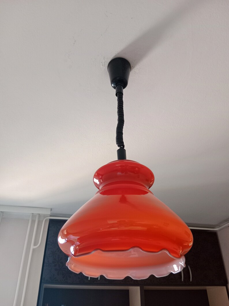 Vintage Red Glass Pendant Lamp / Mid Century Red Pendant Lamp - Etsy