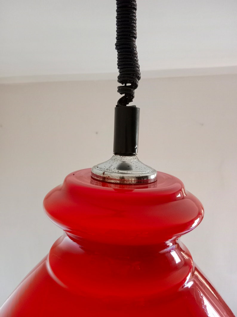 Vintage Red Glass Pendant Lamp / Mid Century Red Pendant Lamp - Etsy