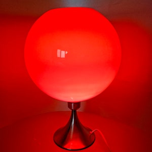 Space Age Table Lamp/mid Century Opaline Glass Globe Lamp/vintage Red ...